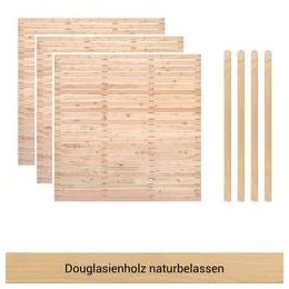 Zaun Bm Massivholz "Kurt Set 3", beige (ohne), H:180cm, Holzwerkstoff, Zaunelemente, 3 Zaunelemente 180 x 180cm, 4 Pfosten, Kopf gerundet, L&auml;nge 190cm