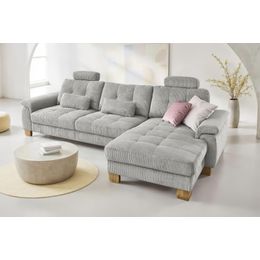 Ecksofa DIE PLANBAR "PP-LA19101 L-Form, Breite 316 cm", silber, B:316cm H:86cm T:177cm, 88% Polyester;12% Polyamid, Sofas, Ecksofa, wahlweise mit Bettfunktion und verstellbaren Kopfst&uuml;tzen, in Cord