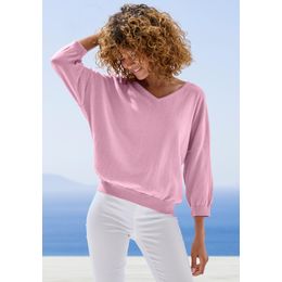 Fledermauspullover Vivance, Damen, Gr. 44/46, ros&eacute;, Strick, Obermaterial: 60% Baumwolle, 40% Polyamid, unifarben, figurumspielend h&uuml;ftlang, V-Ausschnitt, Pullover Fledermauspullover, aus weicher Feinstrickqualit&auml;t, mit V-Ausschnitt und lockerer Passform, Topseller
