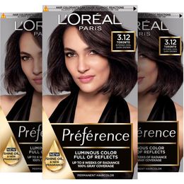 L'Or&eacute;al Coloration L'OR&Eacute;AL PARIS "PR&Eacute;F&Eacute;RENCE HAARFARBE", braun (3.12., intensives k&uuml;hles dunkelbraun), Colorationen, Damen, Coloration, dauerhafte Haarcoloration mit 100% Grauabdeckung