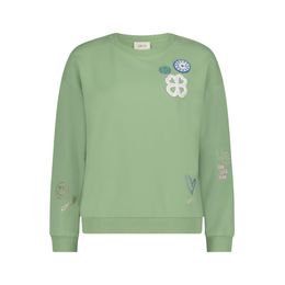 Sweatshirt Cartoon "Sweatshirt mit Rippb&uuml;ndchen", Damen, Gr. 38, gr&uuml;n (patch mint, blau), Obermaterial: 78% Baumwolle CO. 18% Polyester PES. 4% Elasthan EL., Sweatshirts Sweatshirt