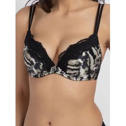 Push-up-BH Dorina "Origins Print", Damen, Gr. 70, Cup F, schwarz, Spitze, Obermaterial: 60% Polyamid, 21% Polyester, 19% Elasthan, bedruckt, BHs Push-up-BH, leicht gepolsterte Cups
