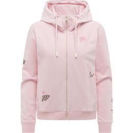 Sweatjacke Ragwear "Sweatjacke Parya Embro", Damen, Gr. XS, rosa (marshmallow), Obermaterial: 95% Baumwolle CO. 5% Elasthan EL., Sweatjacken Sweatjacke