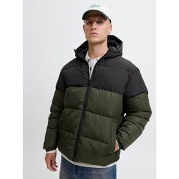 Jack & Jones Steppjacke JACK & JONES "JJMAZE PUFFER HOOD", Herren, Gr. XL, rosin detail:schwarz blocking, Web, Obermaterial: 100% Polyester, regular fit, Jacken Steppjacke