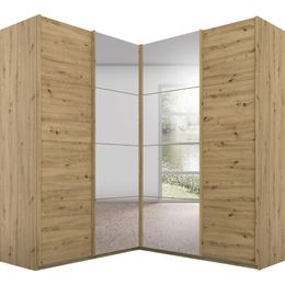 Schwebet&uuml;renschrank Rauch "Schrank Garderobe Eckkleiderschrank QUADRA Front in Dekor/Hochglanz", braun (eiche artisan), B:181cm H:210cm T:187cm, Holzwerkstoff, Schr&auml;nke, Schwebet&uuml;renschrank, extra gro&szlig;er Eckschrank inkl. Schubladeneinsatz MADE IN GERMANY