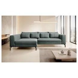 Ecksofa Home Affaire "Cross, mit softem Sitz, L-Form, wendbare Zierkissen, Breite 284 cm", grau (schwarzgrau), B:284cm H:82cm T:172cm, 100% Polyester, Sofas, Ecksofa, Couch mit vielen Kissen, stylische Kreuznaht, elegante Metallf&uuml;&szlig;e