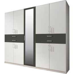 Kleiderschrank wimex "Taiga Kleiderschrank mit Spiegel Topseller", wei&szlig; (wei&szlig;, graphit), B:225cm H:210cm T:58cm, Holzwerkstoff, Schr&auml;nke, Kleiderschrank, mit Schubladen auf bequemer H&ouml;he