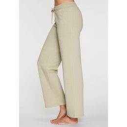 H.I.S. H.I.S Damen Relaxhose, Gr. 40, beige, angeraute Sweatware, Obermaterial: 50% Polyester, 30% Viskose, 20% Baumwolle, unifarben, Basic, Hosen, mit