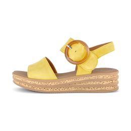 Keilsandalette Gabor, Damen, Gr. 39, dunkelgelb, Ziegenveloursleder, unifarben, Schuhe Keilsandalette, Riemchensandale, Sommerschuh mit modischer Zierschnalle