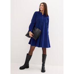 Midikleid bonprix "Kleid aus Baumwollcord", Damen, Gr. 40, N-Gr, blau (mitternachtsblau), Obermaterial: 98% Baumwolle, 2% Elasthan, A-Linie, Kleider Midikleid, f&uuml;r entspannten Look, aus weichem Baumwollcord, mit Elasthan-Anteil