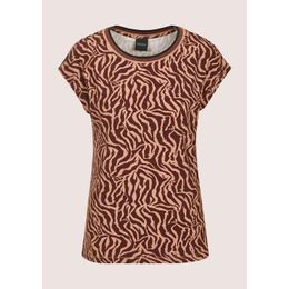 Madeleine Mode Kurzarmshirt MADELEINE "Shirt Print-Shirt mit kurzem Arm, abstraktes Muster", Damen, Gr. 34, schwarz (toffee, marone, schwarz), Obermaterial: 95% Viskose CV. 5% Elasthan EL., Modern, Shirts Kurzarmshirt, Ringel-Ausschnitt