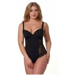 After Eden D-cup & up Body "MILA", Damen, Gr. 90, Cup D, schwarz, Obermaterial: 86% Polyamid, 14% Elasthan, AFTER EDEN D-CUP & UP, unifarben, comfort fit kurz, V-Ausschnitt, Bodys Body, mit Spitze, verstellbare Tr&auml;ger, mit B&uuml;gel, vorgeformte Cups, feminin