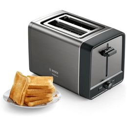 Bosch Toaster "DesignLine TAT4P425DE, integrierter Edelstahl-Br&ouml;tchenaufsatz", grau (grau, schwarz), B:30cm H:19,5cm T:17cm, Toaster, Abschaltautomatik, Auftaufunktion, Liftfunktion, Breit, grau, Toaster