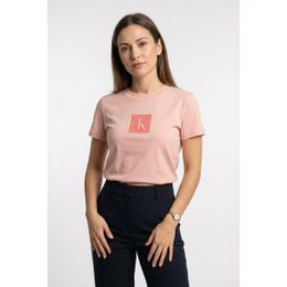 T-Shirt Calvin Klein Jeans "CLASSIC FIT MONOGRAM TEE", Damen, Gr. L (42), washed scarlet, Web, Obermaterial: 100% Baumwolle, unifarben, klassisch normal, Rundhals, eingesetzt abgesteppte Kante, Shirts T-Shirt, Regular fit mit Rundhalsausschnitt