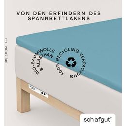 Spannbettlaken Schlafgut "PURE TOPPER Bio-Baumwolle mit Elasthan 170 g/m&sup2; f&uuml;r Topper bis 10 cm", blau (petrol mid), 1 Stk., Jersey-Elasthan, 140-160x200-220 10cm, Jersey-Elasthan, Obermaterial: 95% Baumwolle, 5% Elasthan, Bettlaken, Spannbettlaken, PREMIUM Laken f&uuml;r Matratzen bis 10 cm H&ouml;he, dehnbar, blickdicht