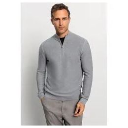 Troyer OLYMP "OLYMP Strick Casual", Herren, Gr. M, grau, Strick, Obermaterial: 100% Baumwolle, regular fit, Rippb&uuml;ndchen, Pullover Troyer, mit modischer Struktur