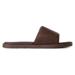 UGG Australia Badepantolette UGG "SEASIDE II SLIDE", Gr. 7 (40), dunkelbraun, Leder, Veloursleder, unifarben, Schuhe Badepantolette, Strandschuh, Sandale mit seitlicher Ziersteppung