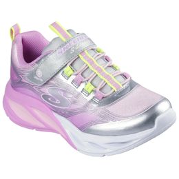 Sneaker Skechers "COSMIC GLOW LIGHTS", M&auml;dchen, Gr. 30, bunt (silberfarben, rosa), Lederimitat, Textil, kontrastfarbene Details, Schuhe Sneaker, Klettschuh mit Glitzer, Gr&ouml;&szlig;enschablone zum Download