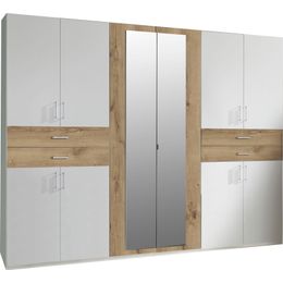 Kleiderschrank wimex "Taiga Kleiderschrank mit Spiegel Topseller", wei&szlig; (wei&szlig;, plankeneichefarben), B:270cm H:210cm T:58cm, Holzwerkstoff, Schr&auml;nke, Kleiderschrank, mit Schubladen auf bequemer H&ouml;he