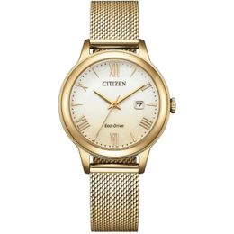 Solaruhr Citizen, gold (goldfarben, altgoldfarben), Armbanduhren, Damen, Solaruhr, Armbanduhr, Damenuhr, Edelstahlarmband, analog, Datum, Eco-Drive
