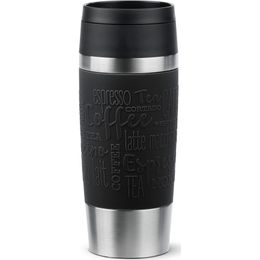 Thermobecher Emsa "Travel Mug Classic, mit 360-Trink&ouml;ffnung, auslaufsicher, rutschfest", schwarz, H:20,4cm &Oslash;:8,2cm, Edelstahl, Kunststoff, Silikon, Trinkgef&auml;&szlig;e, Thermobecher, 4h hei&szlig;, 8h kalt - 360 ml / 6h hei&szlig;, 12h kalt - 500 ml, 100% dicht