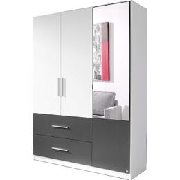 Kleiderschrank Rauch "Dreht&uuml;renschrank Schrank Garderobe W&auml;scheschrank Schlafzimmer ALVOR", schwarz-wei&szlig; (wei&szlig;, graumetallic), B:136cm H:197cm T:54cm, Holzwerkstoff, Schr&auml;nke, Kleiderschrank, erh&auml;ltlich optional mit Spiegel, 2 gro&szlig;e Schubladen MADE IN GERMANY