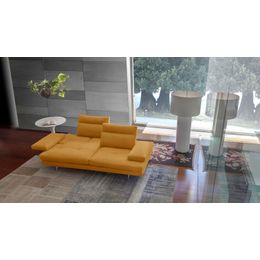 3-Sitzer Calia italia "Toby Wing, 208 cm breit, Designsofa mit hohem Sitzkomfort", orange (senape bull), B:208cm H:90cm T:113cm, Leder BULL (100% Leder), Sofas, inklusive Sitztiefenverstellung, F&uuml;&szlig;e in Chrom gl&auml;nzend