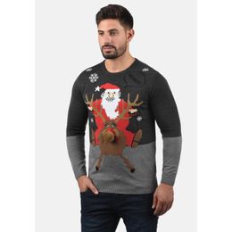 Strickpullover Blend "BHRudolph", Herren, Gr. M, charcoal, santa, Feinstrick, 100% Polyacryl, regular fit, ohne Ausschnitt, eingesetzt, Pullover Strickpullover, Strickpullover mit Weihnachtsmotiv