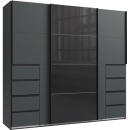 Schwebet&uuml;renschrank wimex "Bali in den Breiten 225cm & 270cm, Kleiderschrank mit Glaselement", grafit, glas schwarz, griffe schwarz, B:225cm H:208cm T:64cm, Holzwerkstoff, Schr&auml;nke, Schwebet&uuml;renschrank, Schrank mit 3 T&uuml;ren, in den Farben: grafit oder saharagrau erh&auml;ltlich