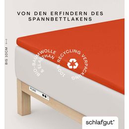 Spannbettlaken Schlafgut "PURE TOPPER Bio-Baumwolle mit Elasthan 170 g/m&sup2; f&uuml;r Topper bis 10 cm", rot (rot mid), 1 Stk., Jersey-Elasthan, 180-200x200-220 10cm, Jersey-Elasthan, Obermaterial: 95% Baumwolle, 5% Elasthan, Bettlaken, Spannbettlaken, PREMIUM Laken f&uuml;r Matratzen bis 10 cm H&ouml;he, dehnbar, blickdicht