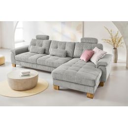 Ecksofa DIE PLANBAR "PP-LA19101 L-Form, Breite 316 cm", silber, B:316cm H:86cm T:177cm, 88% Polyester;12% Polyamid, Sofas, Ecksofa, wahlweise mit Bettfunktion und verstellbaren Kopfst&uuml;tzen, in Cord