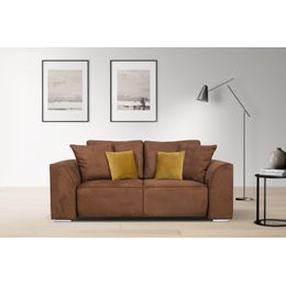 2-Sitzer Inosign "BEATRICE, erh&auml;ltlich in trendigen Stoffoptionen, B/T/H: 143/73/92 cm", braun (cognac), B:195cm H:92cm T:107cm, Sofas, In hochwertiger Verarbeitung, incl. 2 gro&szlig;en Zierkissen in Korpusfarbe