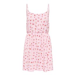 Minikleid Only "ONLALTA S/L SHORT STRAP DRESS PNT ZLO", Damen, Gr. L, N-Gr, roseate spoonbill aop:rot flowers, Web, Obermaterial: 98% Polyester, 2% Elasthan, bedruckt, kurz, Rundhals, Kleider Minikleid
