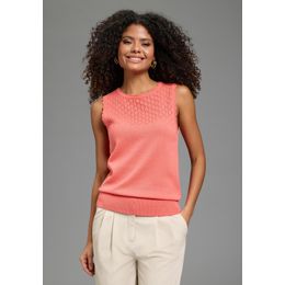 Stricktop Laura Scott, Damen, Gr. 44, koralle, Feinstrick, Obermaterial: 50% Baumwolle, 50% Polyacryl, unifarben, figurbetont h&uuml;ftlang, Rundhals, Tops Stricktop, mit modernem Lochstrick und femininer Wellenkante