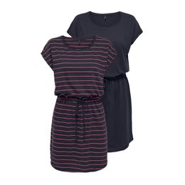 Shirtkleid Only "ONLMAY LIFE S/S DRESS 2 PACK CS JRS", Damen, Gr. XS, N-Gr, night sky pack:pack night sky stripe sun kissed coral (nadia), Jersey, Obermaterial: 100% Baumwolle, gestreift, regular fit kurz, Rundhals, Kleider Shirtkleid, Baumwolle, regular fit, Rundhals