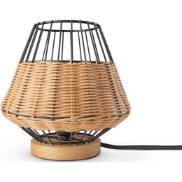 Paco Home Tischleuchte "PUNTO", schwarz, &Oslash; 21cm H: 22cm, Leuchten, Rattan LED K&auml;fig Lampe Boho Style Nacht Rustikal Holz E27, Tischleuchte