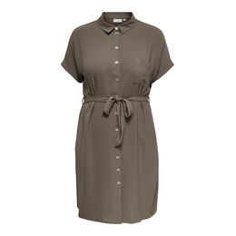 Hemdblusenkleid Only CARMAKOMA "CARMETTA S/S V-NECK SH DRESS WVN NOOS", Damen, Gr. 48, N-Gr, walnut, Web, Obermaterial: 100% Polyester, unifarben, kurz, Kleider Hemdblusenkleid, Sommerkleid mit Kurzarm, Taillen-Bindeg&uuml;rtel, normaler Fit