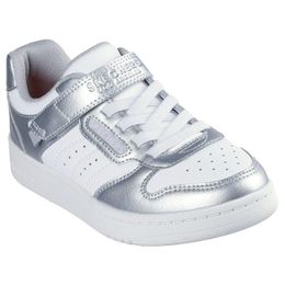 Sneaker Skechers "QUICK STREET", M&auml;dchen, Gr. 34, silber (wei&szlig;, silberfarben), Lederimitat, metallic, Schuhe Sneaker, Retro Sneaker mit Klettverschluss, Gr&ouml;&szlig;enschablone zum Download