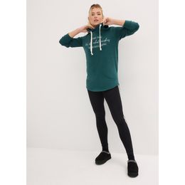 Jogginganzug bonprix "Jogginganzug mit Long-Sweatshirt und Leggings (2-teilig)", Damen, Gr. 56/58 (XXXL), schwarz (schwarz, mattgr&uuml;n), Obermaterial: 60% Baumwolle, 40% Polyester. Unterteil: 95% Baumwolle, 5% Elasthan, mehrfarbig, oversize, Sportanz&uuml;ge Jogginganzug, zweiteiliges Set, extra langes Sweatshirt, kn&ouml;chelfreie Leggings