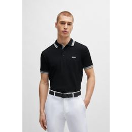 Poloshirt BOSS Green "Paddy", Herren, Gr. M, schwarz (schwarz001), Jersey, Obermaterial: 100% Baumwolle, unifarben mit Farbeinsatz, regular fit, hoch geschlossener Ausschnitt, eng B&uuml;ndchen, Shirts Poloshirt, atmungsaktive Piqu&eacute;-Webstruktur, Flachstrickkragen, gerader Schnitt, Topseller