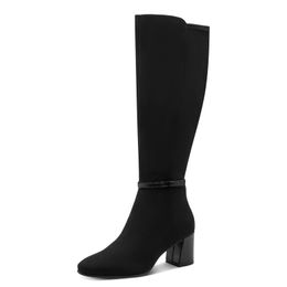 Stiefel Tamaris, Damen, Gr. 36, Normalschaft, schwarz, Textil, Veloursleder, unifarben, Schuhe Stiefel, Blockabsatz, Langschaftstiefel in veganer Verarbeitung