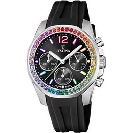 Chronograph Festina "Boyfriend Collection", schwarz (schwarz, silberfarben, regenbogenfarben), Armbanduhren, Damen, Chronograph, Armbanduhr, Quarzuhr, Damenuhr, Stoppfunktion
