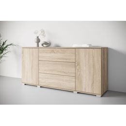 Sideboard OTTO HOME "Kenia, Kommode f&uuml;r das Schlafzimmer/Wohnzimmer", braun (eiche sonoma), B:150cm H:69cm T:39cm, FSC-zertifizierter Holzwerkstoff, Hartfaserplatte, Kunststoff, Sideboards, Sideboard, Modernes Sideboard mit 3 Schubladen und 4 F&auml;chern, Breite 150 cm