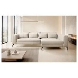 Ecksofa Home Affaire "Cross, mit softem Sitz, L-Form, wendbare Zierkissen, Breite 284 cm", beige, B:284cm H:82cm T:172cm, 92% Polyester / 8% Nylon, Sofas, Ecksofa, Couch mit vielen Kissen, stylische Kreuznaht, elegante Metallf&uuml;&szlig;e