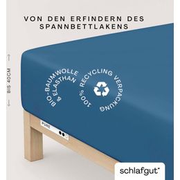 Spannbettlaken Schlafgut "PURE BOXSPRING Bio-Baumwolle mit Elasthan, 170 g/m&sup2;, Bettlaken", blau (blau mid), 1 Stk., Jersey-Elasthan, 180-200x200-220 40cm, Jersey-Elasthan, Obermaterial: 95% Baumwolle, 5% Elasthan, Bettlaken, Spannbettlaken, PREMIUM Boxspringbett Laken bis 40 cm H&ouml;he, dehnbar blickdicht, straff