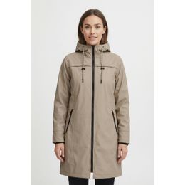 Regenjacke Freequent "FQRAIN-JACKET", Damen, Gr. S, beige (desert taupe), Web, Obermaterial: 100% Polyurethan, unifarben, bequem ca. Mitte Oberschenkel, Rundhals, B&uuml;ndchen, Jacken Regenjacke, wasserabweisend mit Kapuze