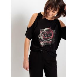 bonprix Damen T-Shirt "Cold-Shoulder-Shirt aus Viskose", schwarz, Gr. 36, Obermaterial: 100% Viskose, Shirts, Cold-Shoulder-Design, Halbarm, l&auml;ssige