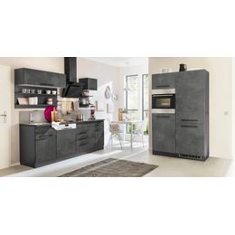 K&uuml;chenzeile KOCHSTATION "KS-Tulsa", bunt (k&uuml;che: grau, korpus: grafit, arbeitsplatte: anthrazit), B:330cm T:60cm, Komplettk&uuml;chen-Sets, K&uuml;chenzeile, ohne E-Ger&auml;te, Breite 330 cm, schwarze Metallgriffe, MDF Fronten