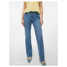 V&eacute;ro Moda Gerade Jeans VERO MODA "VMTESSA HR STRAIGHT JEANS LI3114 GA NOOS", Damen, Gr. 27, L&auml;nge 34, blau (medium blau denim), Denim/Jeans, Obermaterial: 99% Baumwolle, 1% Elasthan, unifarben, Jeans