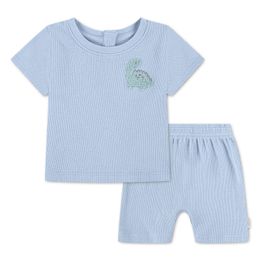 Shirt & Hose HUGGIES BABYWEAR "HUGB SHORT SET", Jungen, Gr. 4 (74), soft chambray, Jersey, Obermaterial: 100% Baumwolle, unifarben, KOB Set-Artikel Shirt & Hose, mit s&uuml;&szlig;er Tierapplikation, Baumwolle